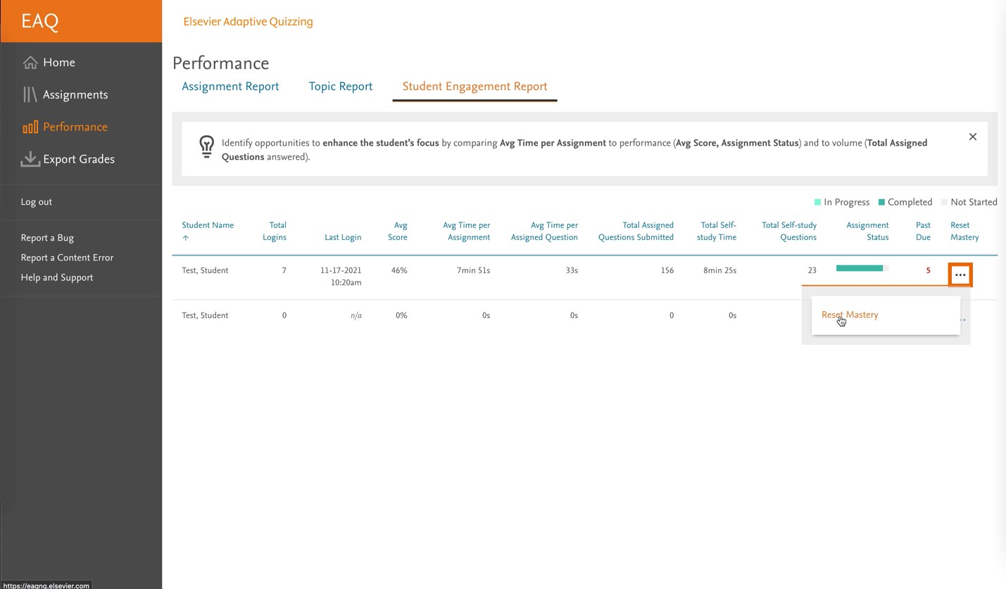 How Can I Reset Student EAQ NG Mastery? - Evolve Support Center
