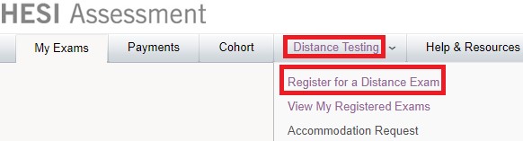 How do I register for my HESI Distance Testing exam with my department ...
