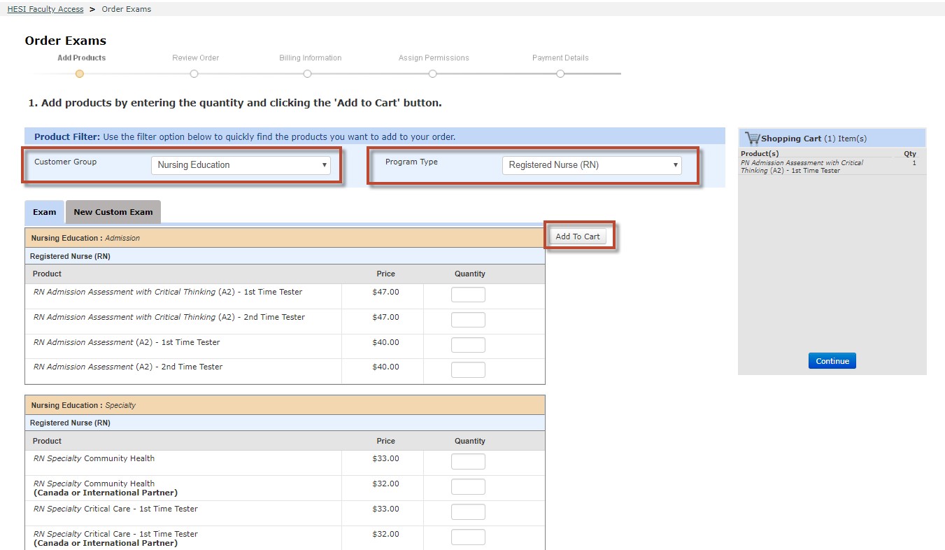 How do I place a HESI Exam order? - Evolve Support Center