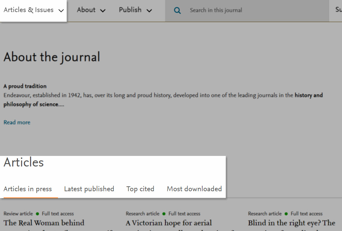 What can I do on a journal home page? - ScienceDirect Support Center