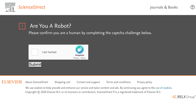 Why am I getting a CAPTCHA challenge? - ScienceDirect Support Center